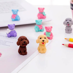 Cute Teddy Bear & Dog Series Mini Erasers Card